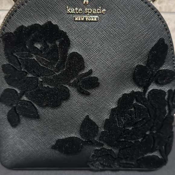 kate spade | Bags | Kate Spade Black Flocked Velvet Roses Leather ...